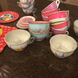 Ohio Art Tint Toys Vintage Childs Tea Set Pieces Butterfly Poodle Blue ...