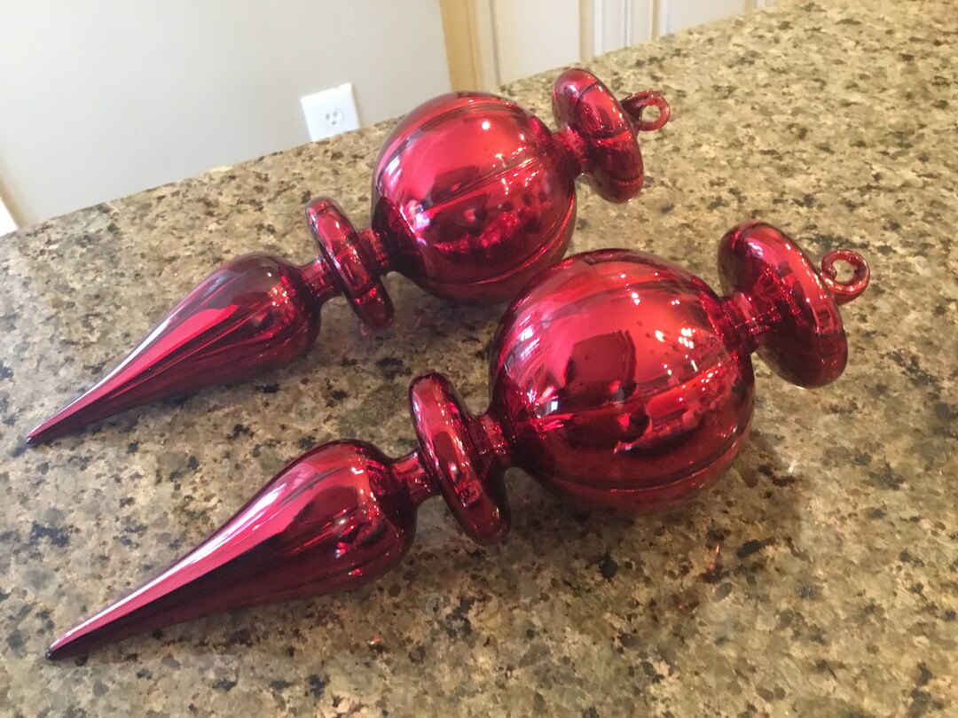 Art Glass - Red Finial Ornaments - Set of 2 Cherry Red Blown Glass ...