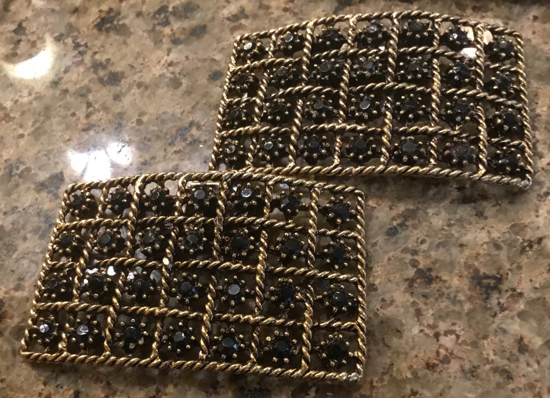 Musi Vintage Shoe Clips - Gold Tone With Black Rhinestones - 1950’s - Etsy