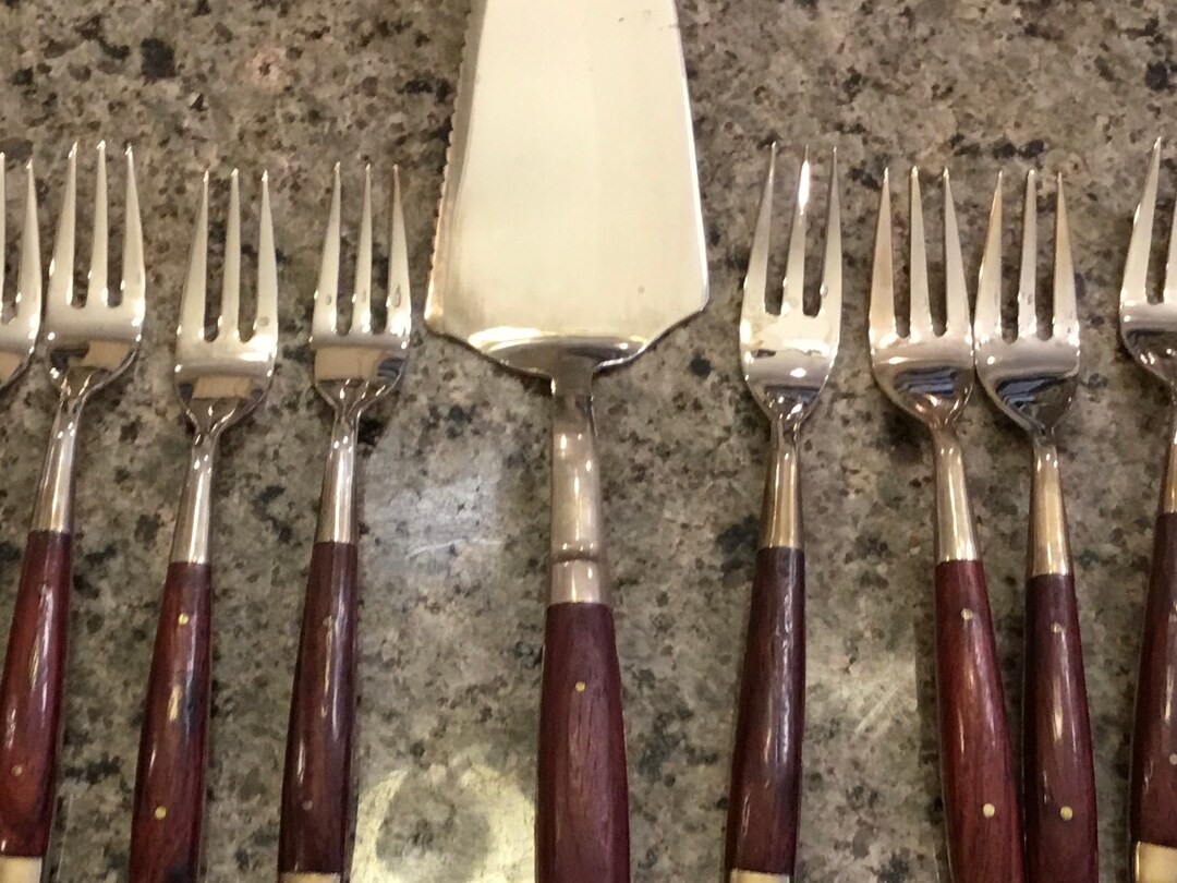Mid Century Cake Spoon and Server Set - Vintage Danish Teak and Brass ...