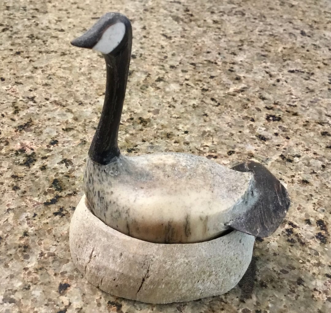 James Aningayou Alaskan Artist - Hand Carved Bone Goose on Nest ...