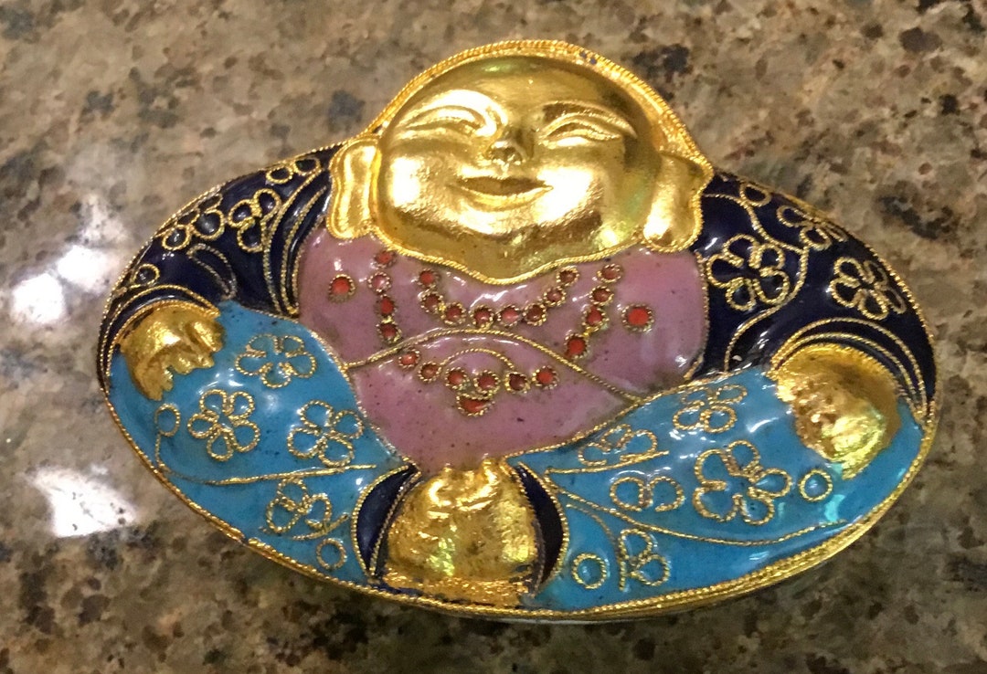 Buddha Cloisonné Trinket Dish - Chinese God and Blue - Etsy