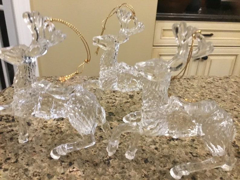 Large Vintage Acrylic Reindeer Christmas Tree Ornaments - Set of 3 - Etsy