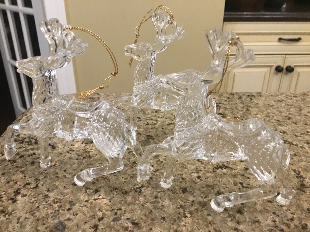 Large Vintage Acrylic Reindeer Christmas Tree Ornaments - Set of 3 - Etsy