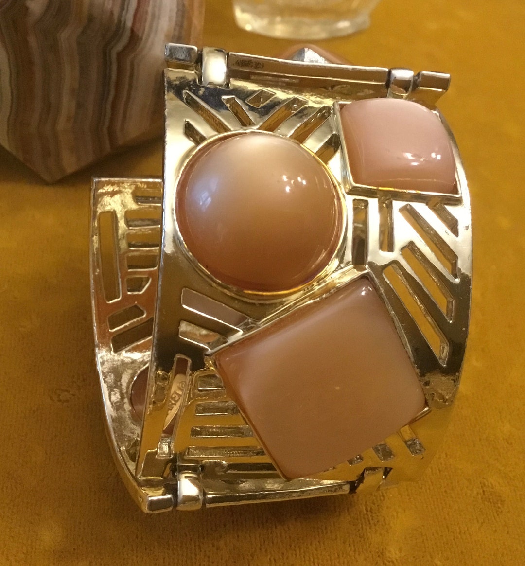 Vintage Charel Moon Glow Gold Tone Cuff Bracelet - Opaque Lucite ...