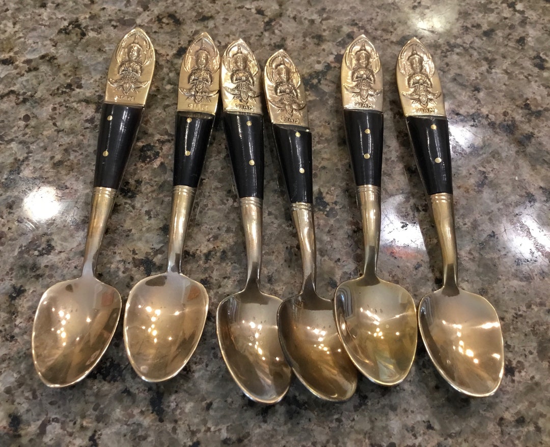Siam Buddha Gold Tone Demitasse Spoons Set of 6 Made in Thailand 1950s ...