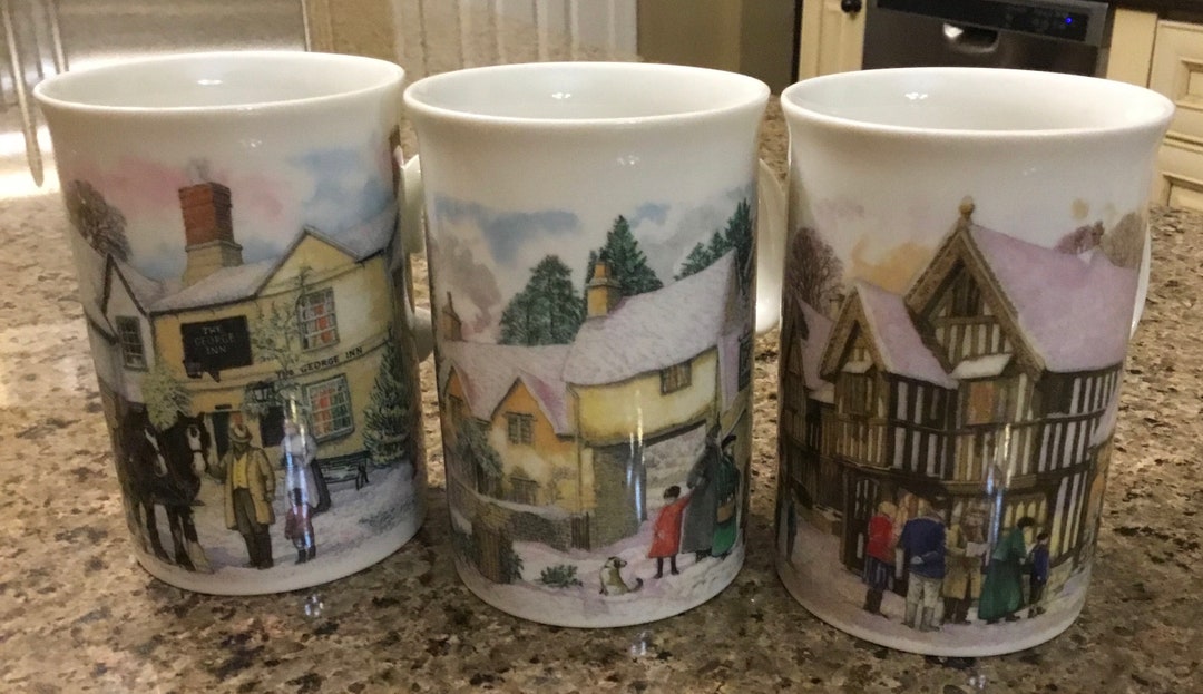 Dunoon of Scotland Fine Porcelain Tea Mugs British Village Scenes Set ...