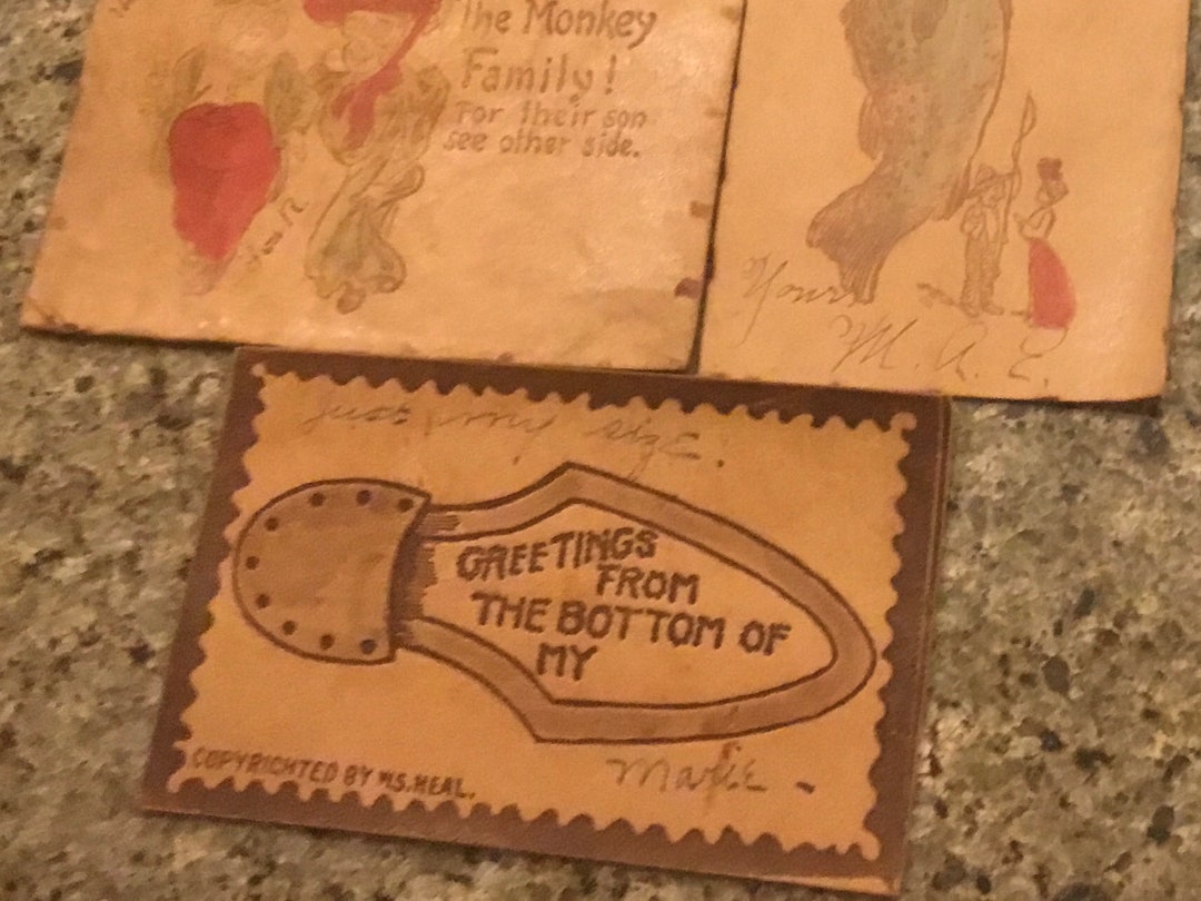 Antique Leather Post Cards - Set of 5 - 1900’s - Etsy