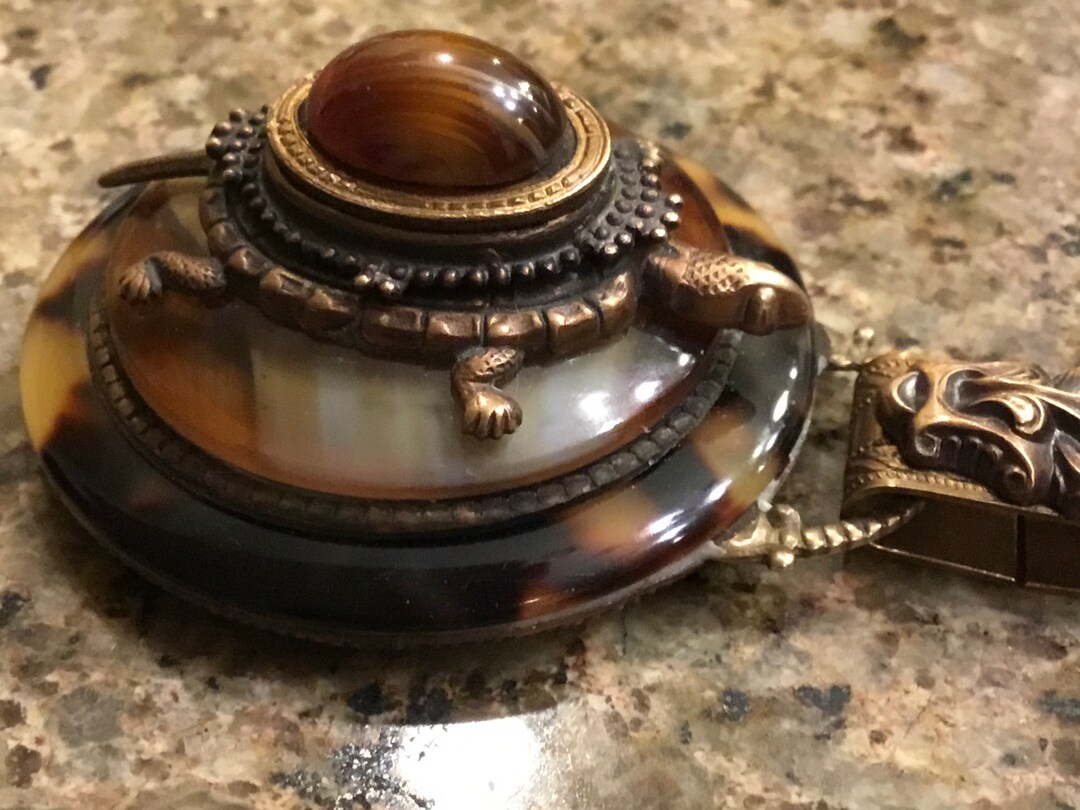 Antique Victorian Tigers Eye and Tortoise Shell Pendant With Copper ...