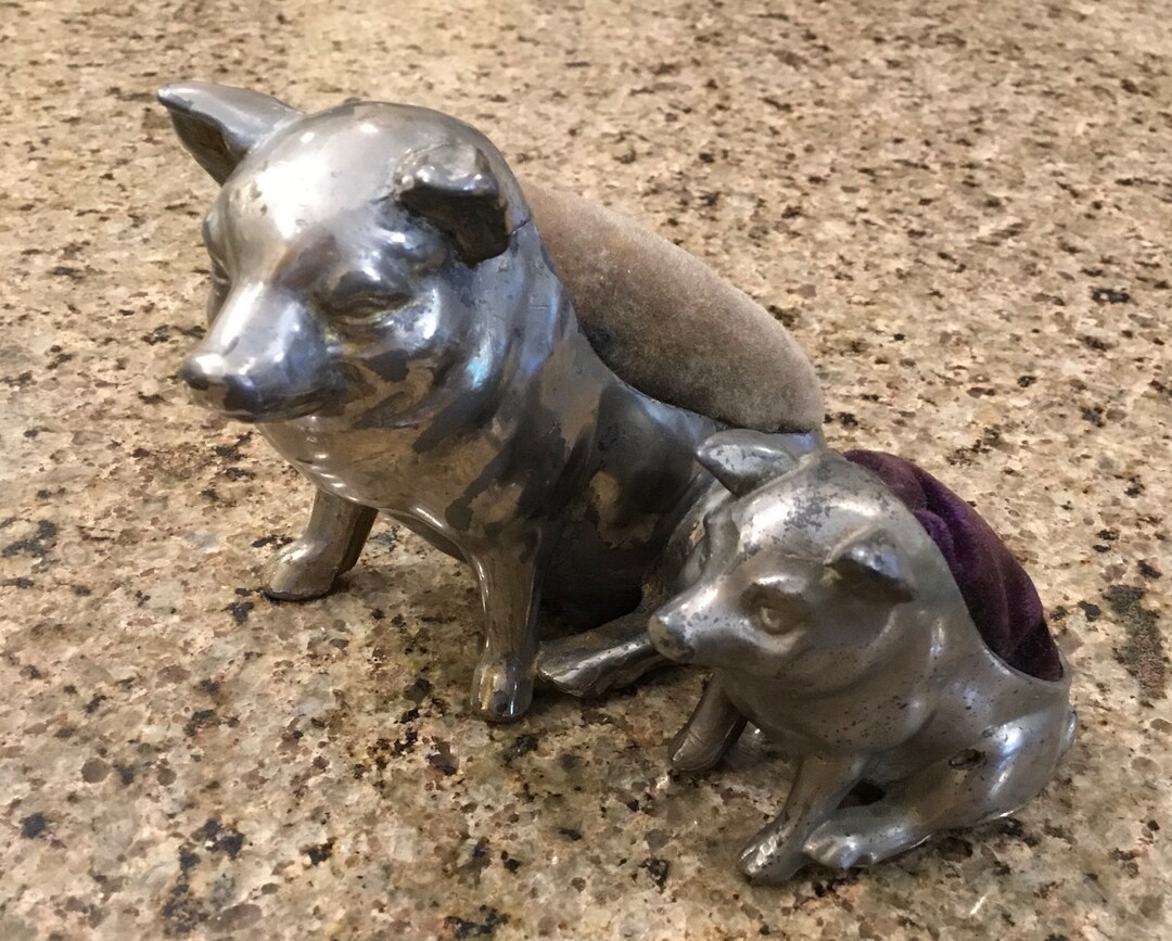 Antique Pin Cushions - Metal Pigs - Pig and Piglet - Set of 2 ...