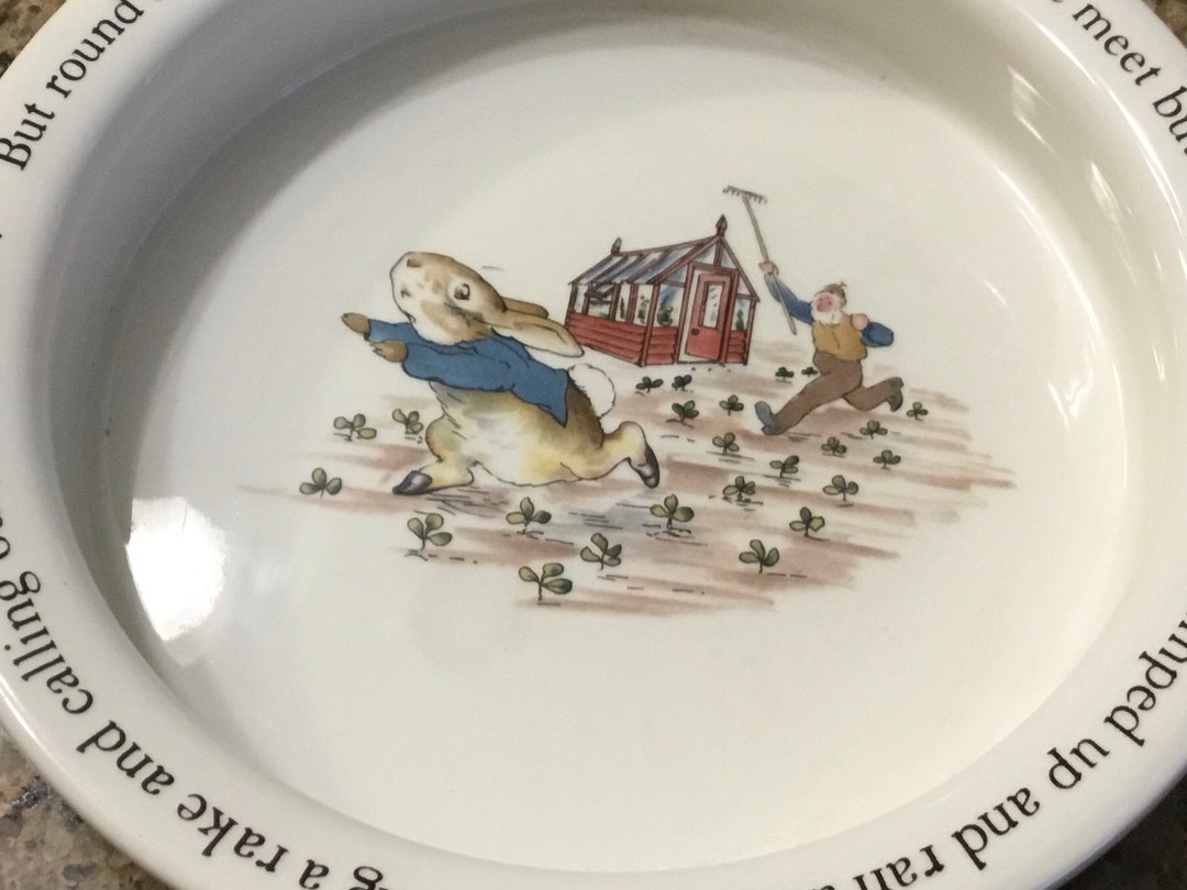 Beatrix Potter Baby Dish - Wedgwood - Peter Rabbit Running From Farmer ...