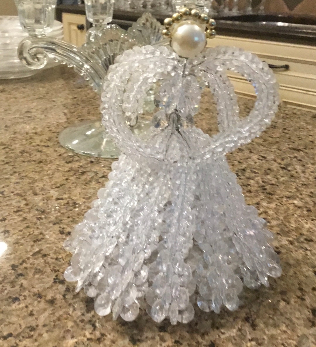 Vintage Glistening Angel Beaded Christmas Tree Topper With Faux Pearl ...