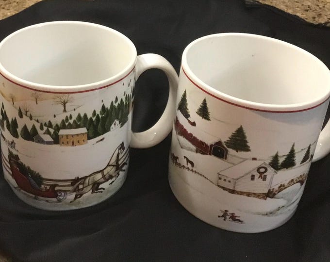 David Carter Brown Holiday Coffee Mugs - “christmas Valley” - Horse ...