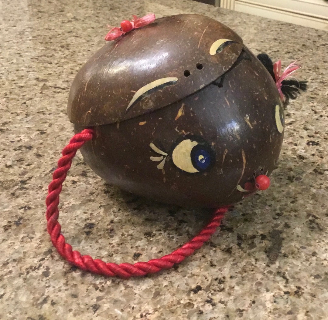 Vintage Hawaiian Coconut Purse - Child’s Painted Face Coconut - Made in ...