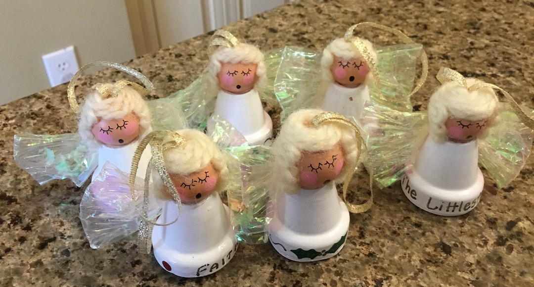 Miniature Flower Pot Christmas Angels - Vintage Handmade Clay Angels ...