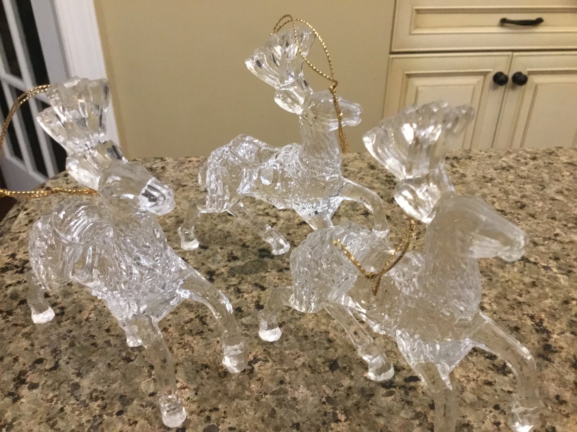 Large Vintage Acrylic Reindeer Christmas Tree Ornaments - Set of 3 - Etsy