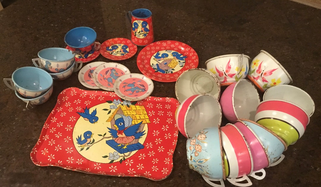 Ohio Art Tint Toys - Vintage Child’s Tea Set Pieces - Butterfly Poodle ...
