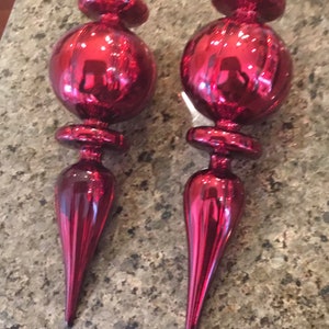 Art Glass Red Finial Ornaments Set of 2 Cherry Red Blown Glass ...