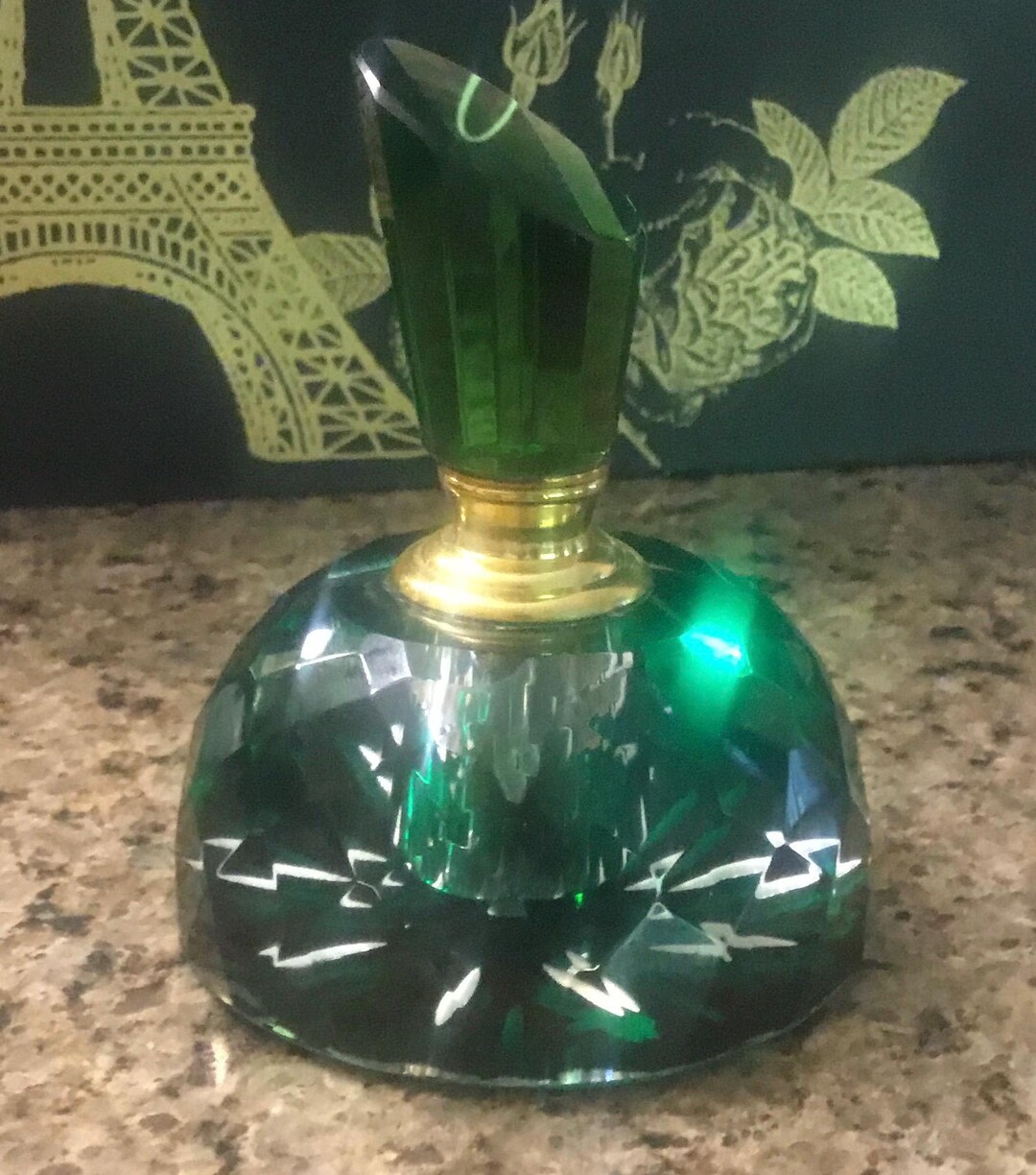 Crystal Perfume Bottle Contemporary Cut Emerald Green Crystal Fragrance ...