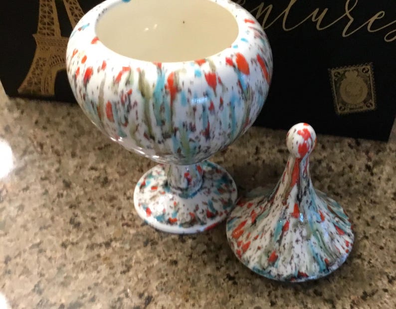 Mid Century Splatter Ware Pottery Pedestal Compote Candy Dish Artist ...