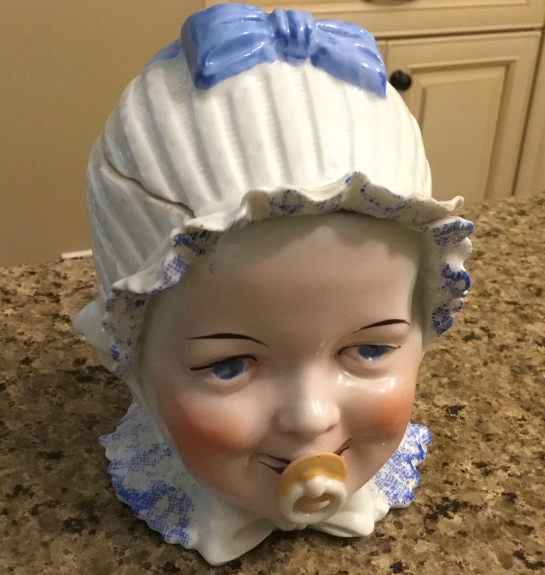 Rare Collectible Antique German Humidor or Tobacco Jar - Baby Head With ...