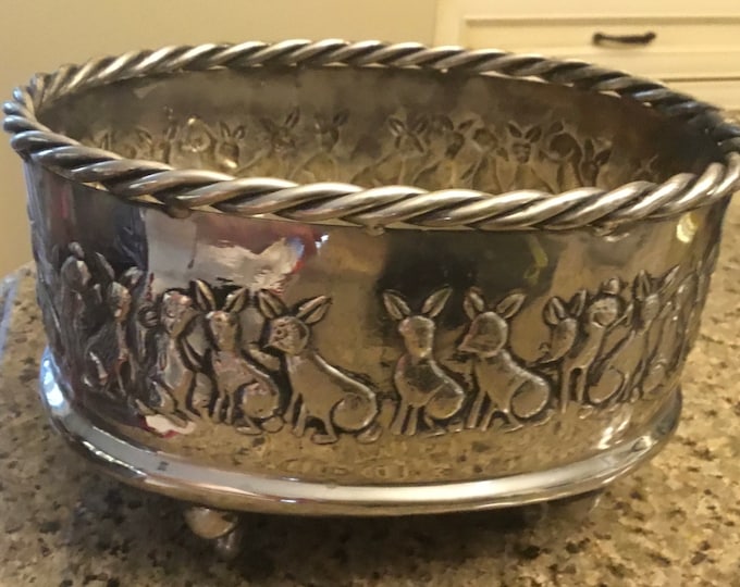Vintage Silver Metal Four Footed Planter - Repousse Hammered Metal Work ...