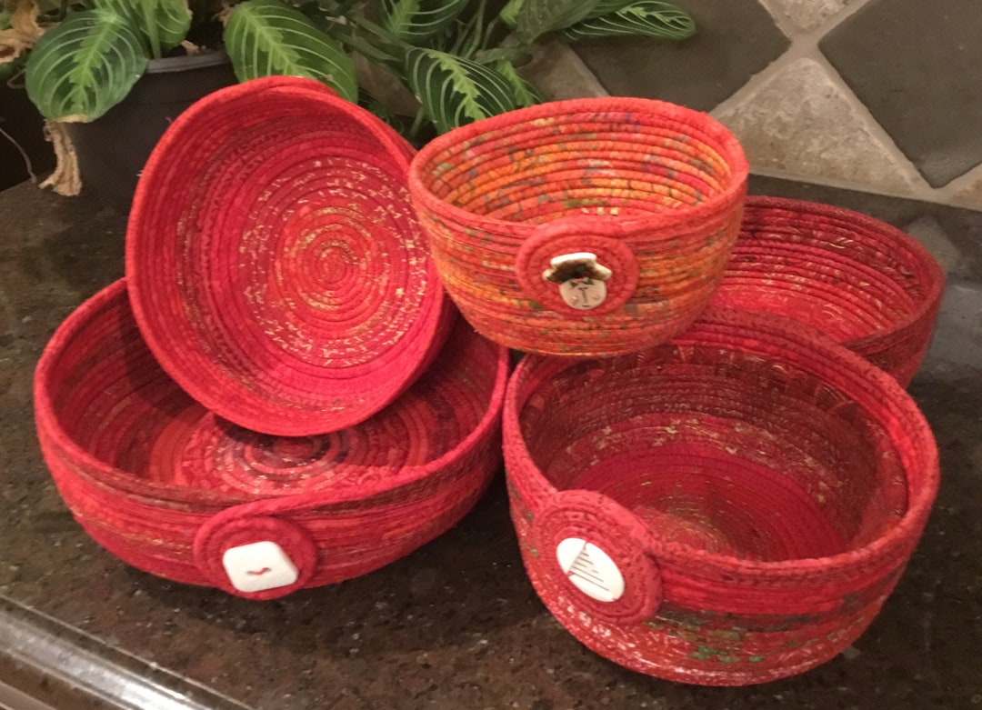 Bali Batik Red Baskets - Rope Hand Made Baskets Covered in Sari Fabric ...