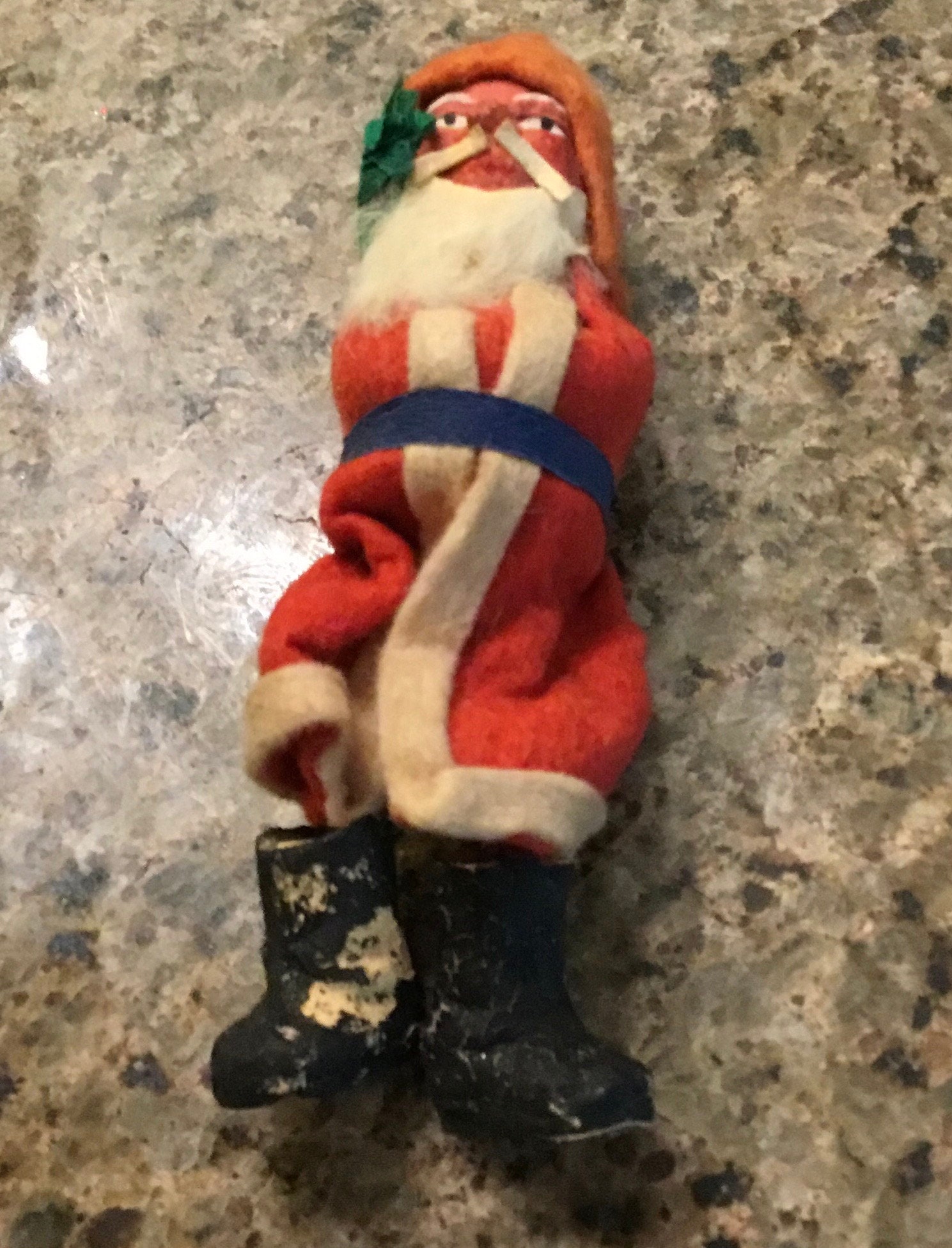 Antique German Clay Faced Santa - Spun Cotton Clothing and Rabbit Fur ...