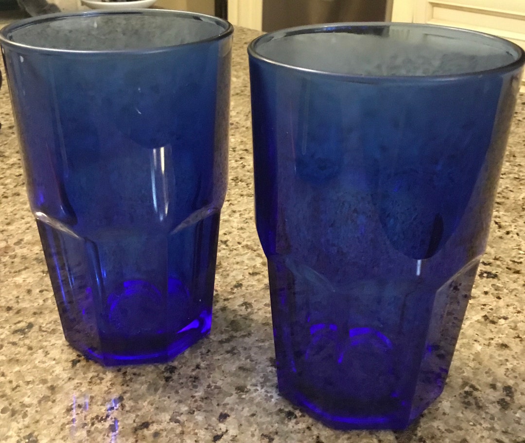 Vintage Cobalt Blue Libbey Crisa Boston Tumbler Glasses Set Of 2 Made In The Usa 1970 S Etsy