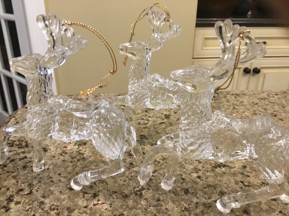 Large Vintage Acrylic Reindeer Christmas Tree Ornaments - Set of 3 - Etsy