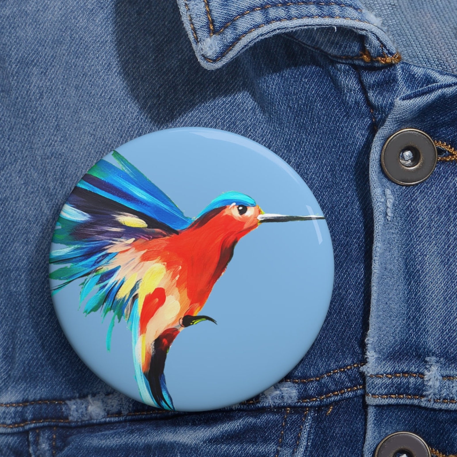 Bird Pin Button Accessory Wearable Art, Bird Lovers Vibrant Pin Button ...