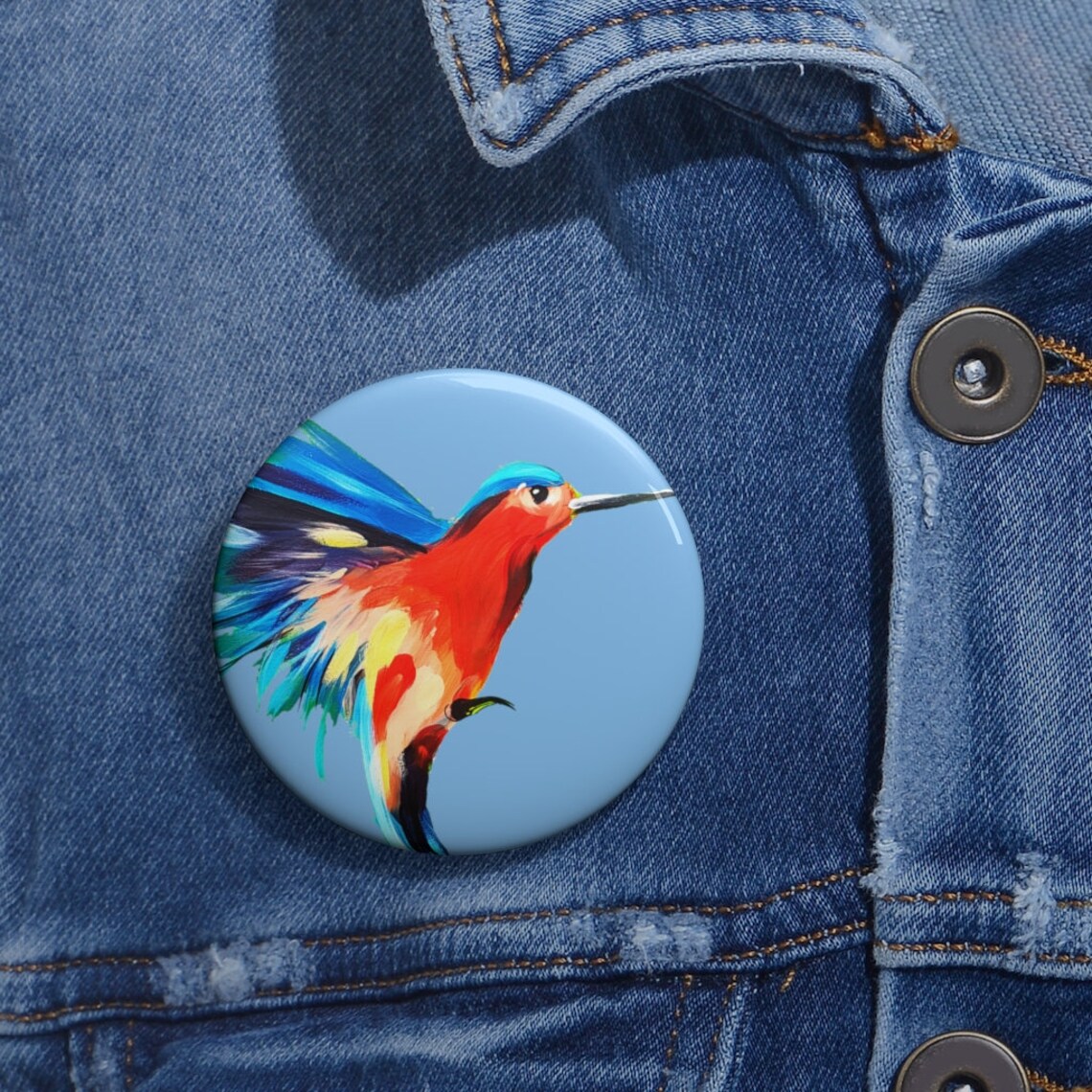 Bird Pin Button Accessory Wearable Art, Bird Lovers Vibrant Pin Button ...