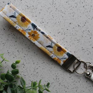 Sunflowers & Cream Key Fob Wristlet / Fabric Key Fob / Gift for Her ...