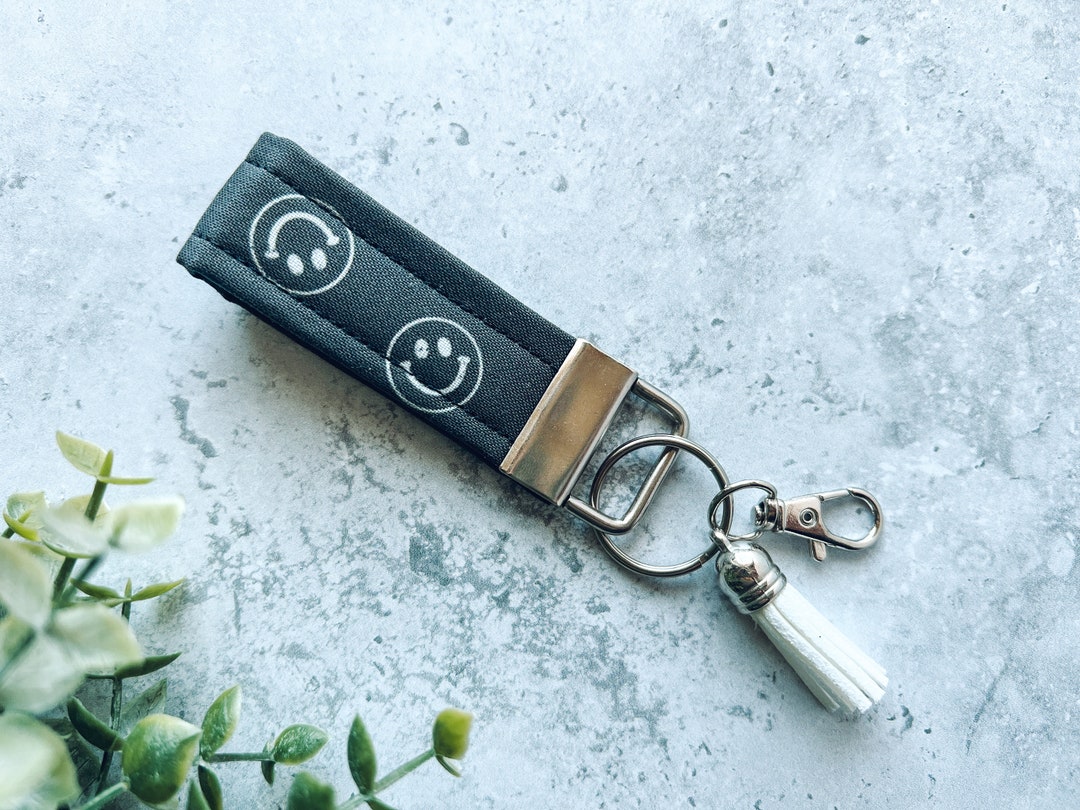 Chalkboard Smiley Mini Fabric Key Fob Wristlet / Fabric Key Fob / Gift ...
