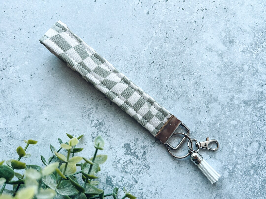 Green Wavy Checkerboard Key Fob Wristlet / Fabric Key Fob / Gift for ...