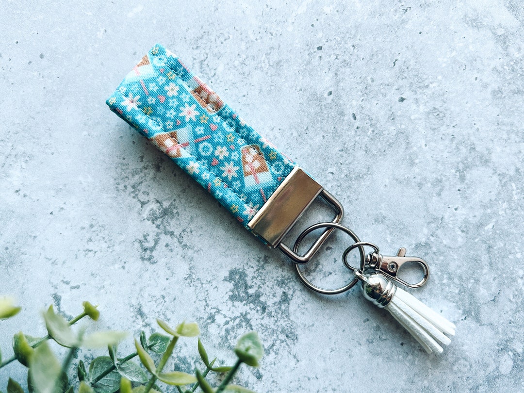 Iced Coffee Floral Mini Fabric Key Fob Wristlet / Fabric Key Fob / Gift ...