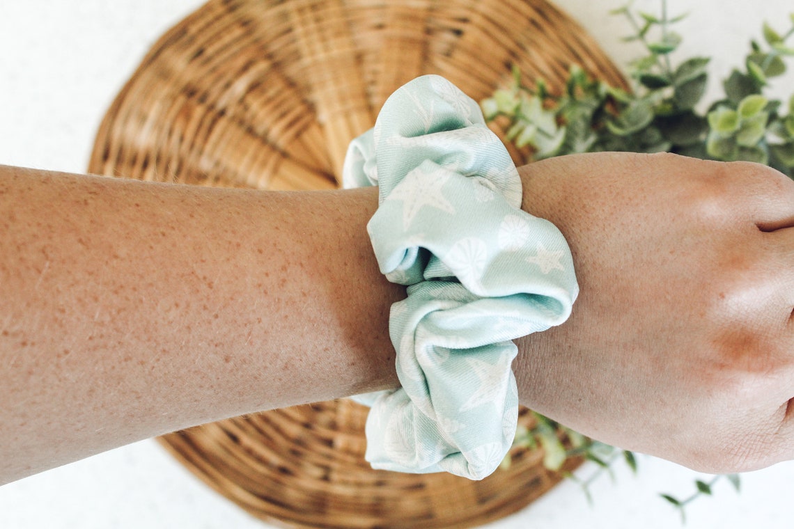 Swim Aqua Seashore Scrunchie / Bikini Material / Waterproof / | Etsy