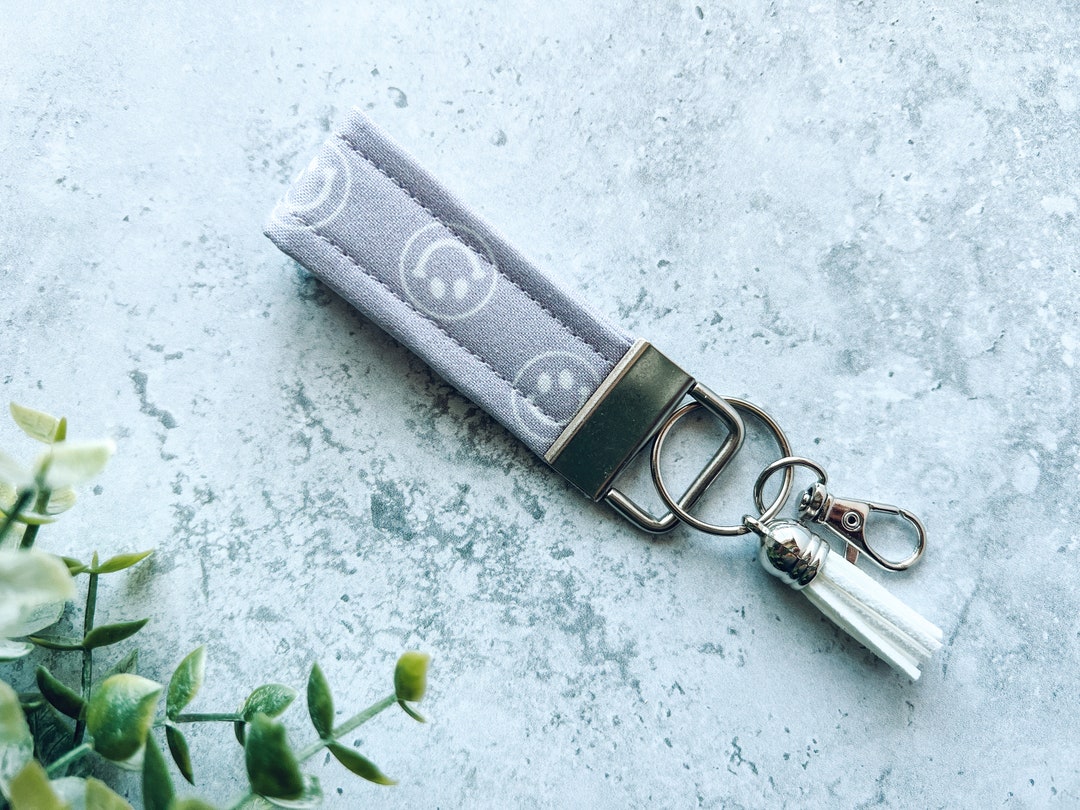 Purple Smiley Mini Fabric Key Fob Wristlet / Fabric Key Fob / Gift for ...