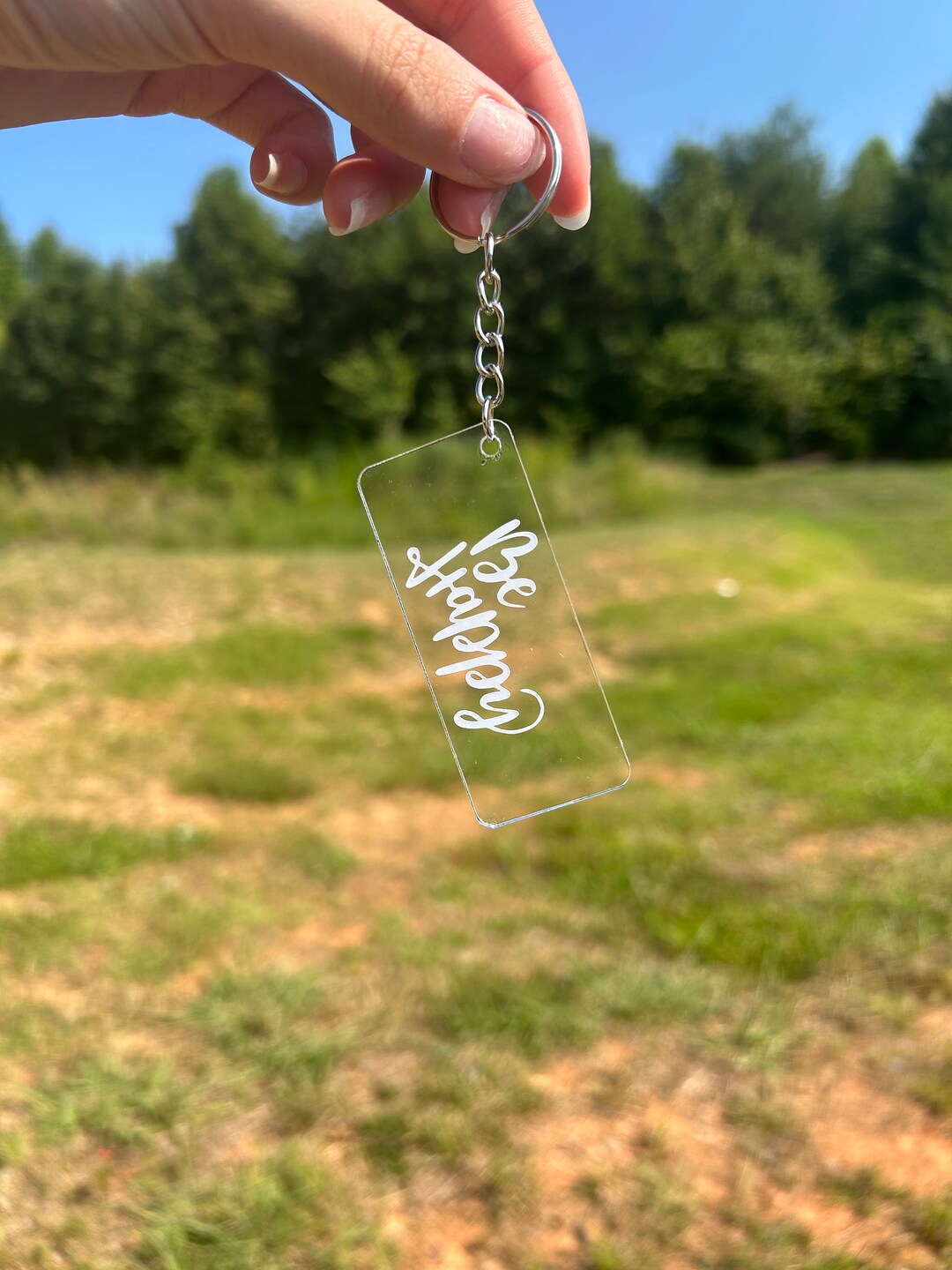 Be Happy Keychain | Simple | Cute - Etsy