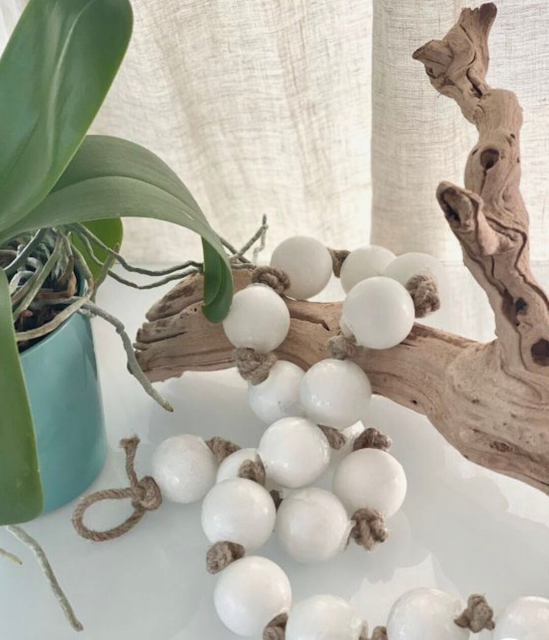 Chunky Glass Bead Garland, XL Glass Beads, Farmhouse Bead Garland ...