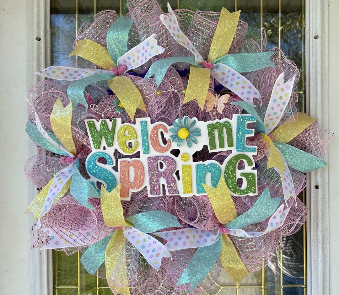 Welcome Spring Mesh Wreath - Etsy