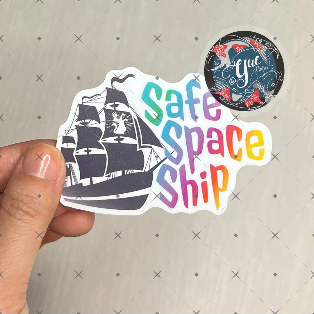 Safe Space Ship Waterproof Matte Vinyl Sticker - Rainbow Pirate Gay ...