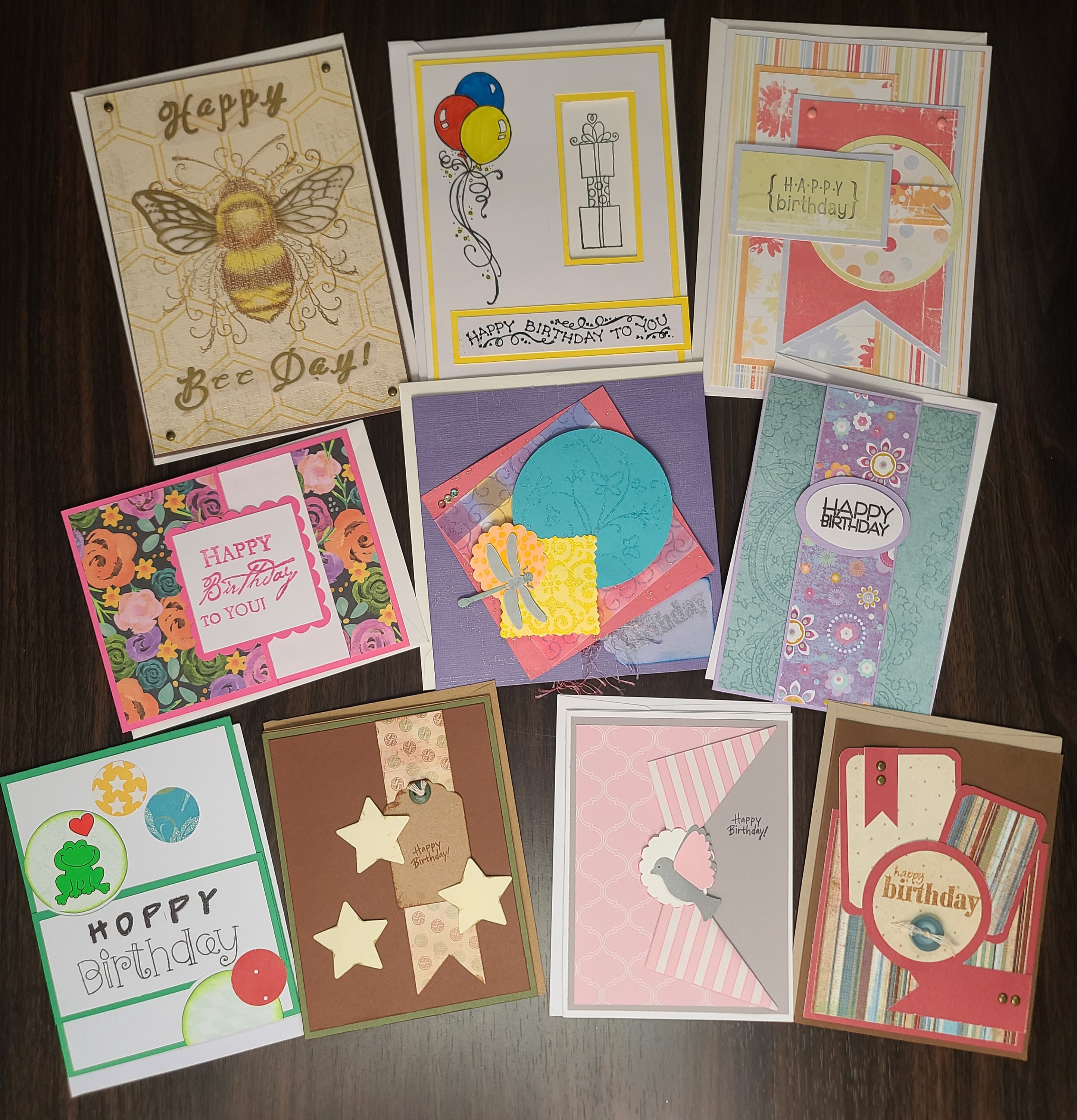 10 Handmade Birthday Card Assortment With Envelopes, Card Grab Bag ...