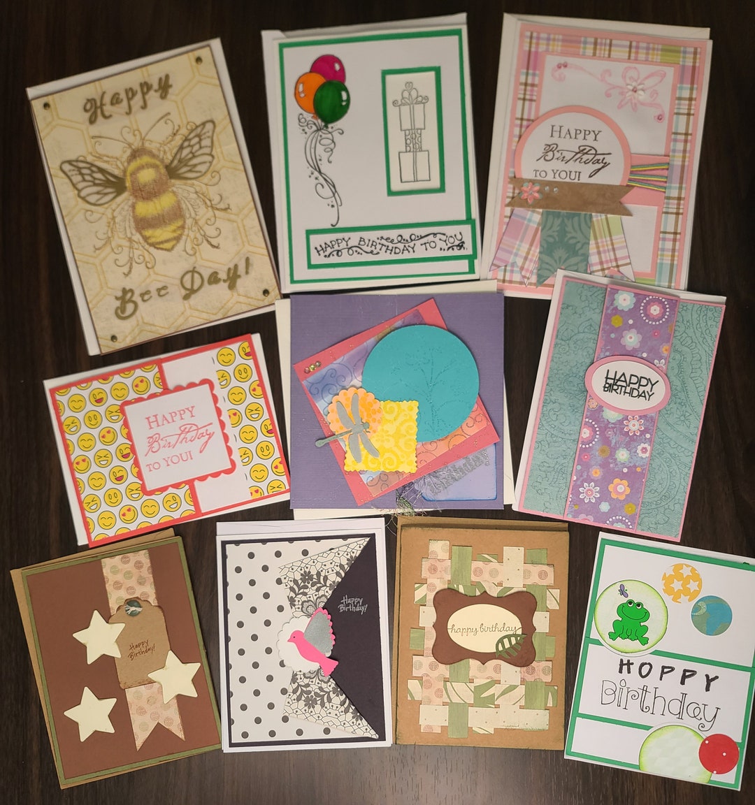 10 Handmade Birthday Card Assortment With Envelopes, Card Grab Bag ...