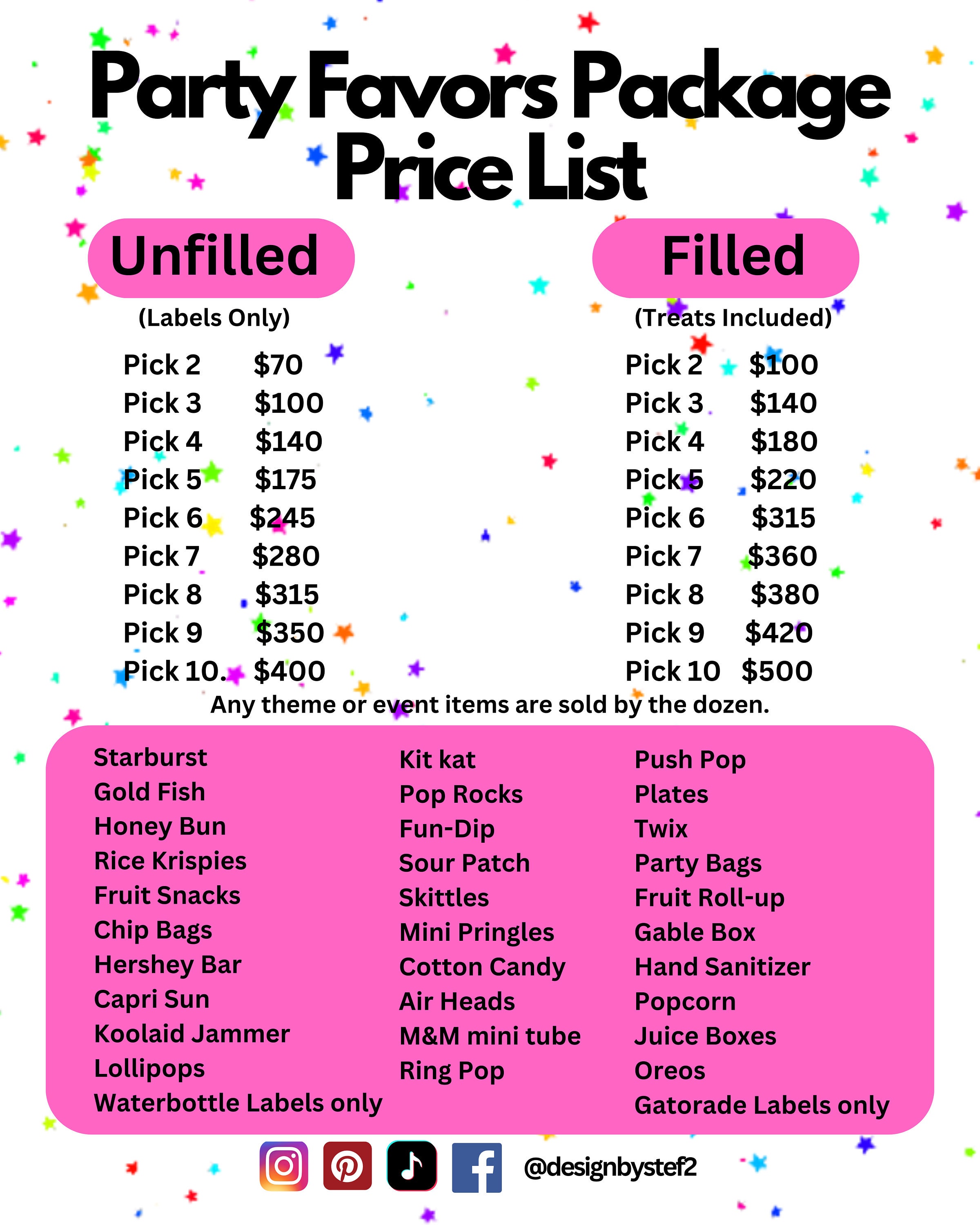 Party Favor Package List - Etsy