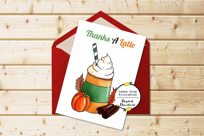 Printable Thanks A Latte Card, 5 X 7 PDF Download, Thank You Card ...