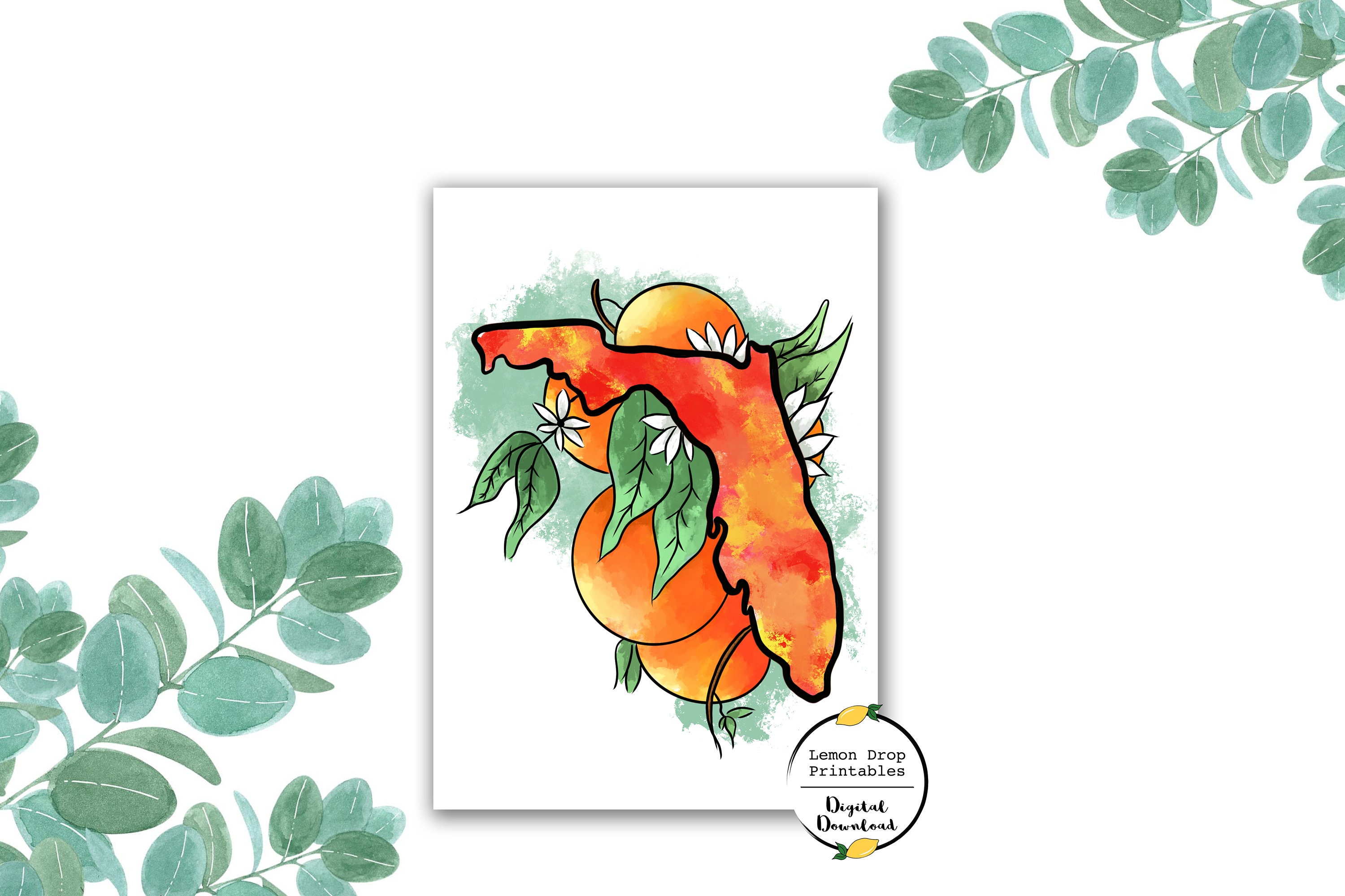 PRINTABLE Florida Map Card, Florida Oranges Card, Florida Gift, Florida ...