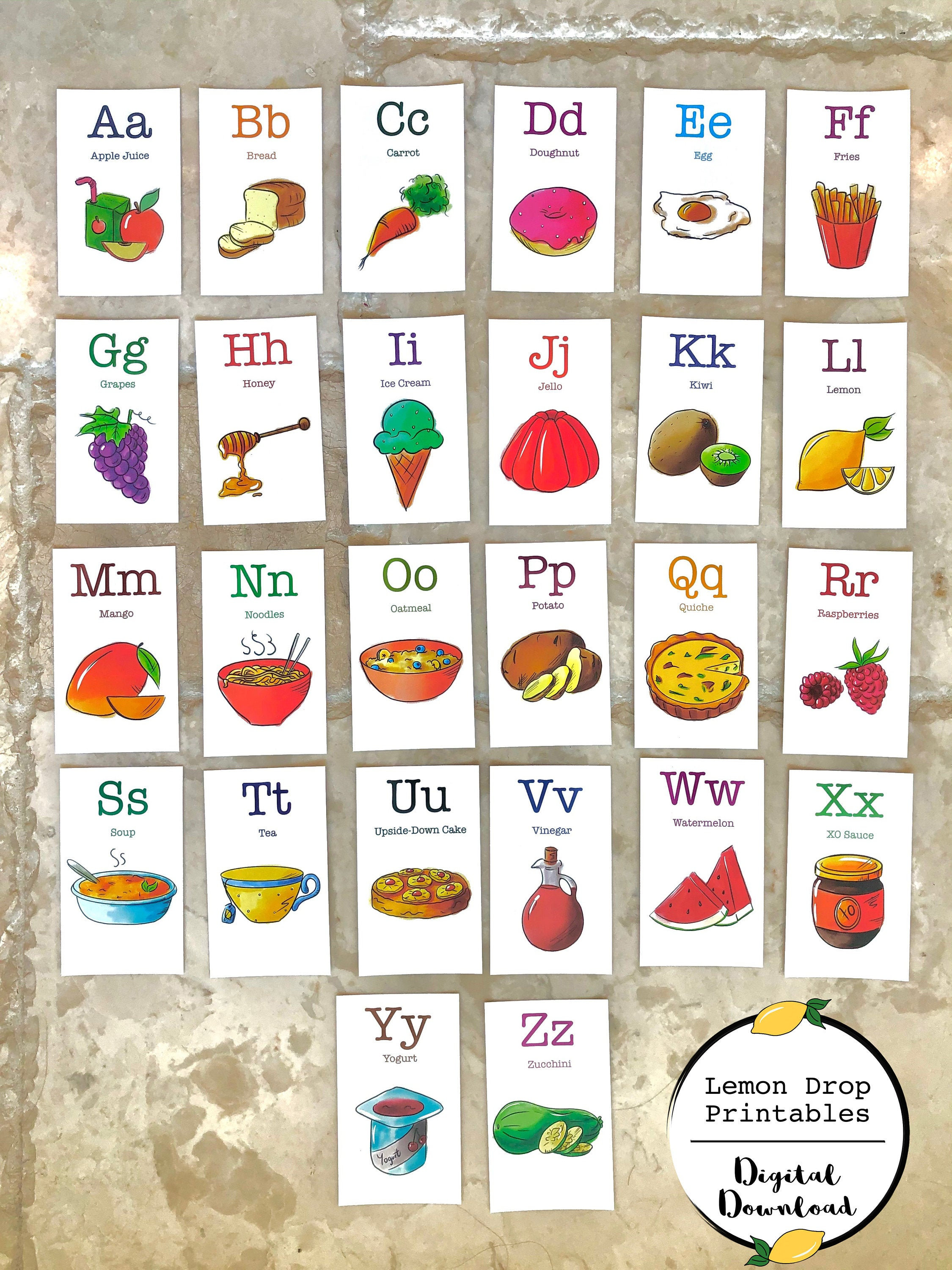 Printable ABC Food Flashcards, Baby Shower Decor, Baby Shower Gift ...