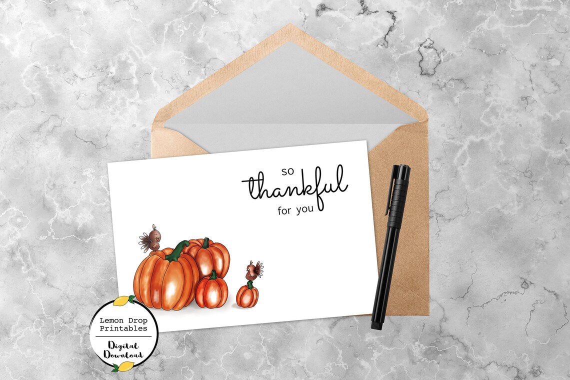 Printable so Thankful for You Fall Card, Happy Thanksgiving Card, Fall ...