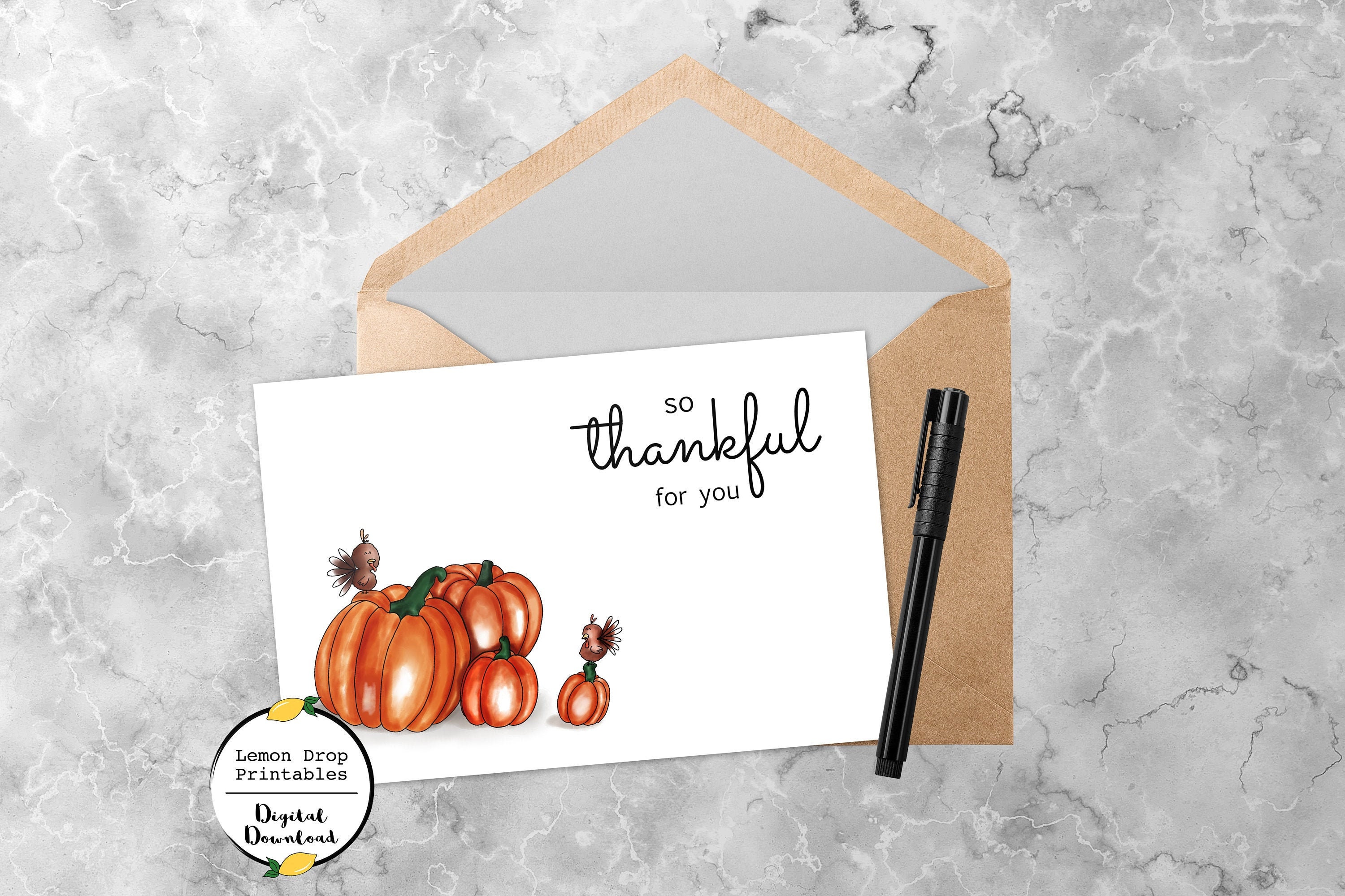 Printable so Thankful for You Fall Card, Happy Thanksgiving Card, Fall ...